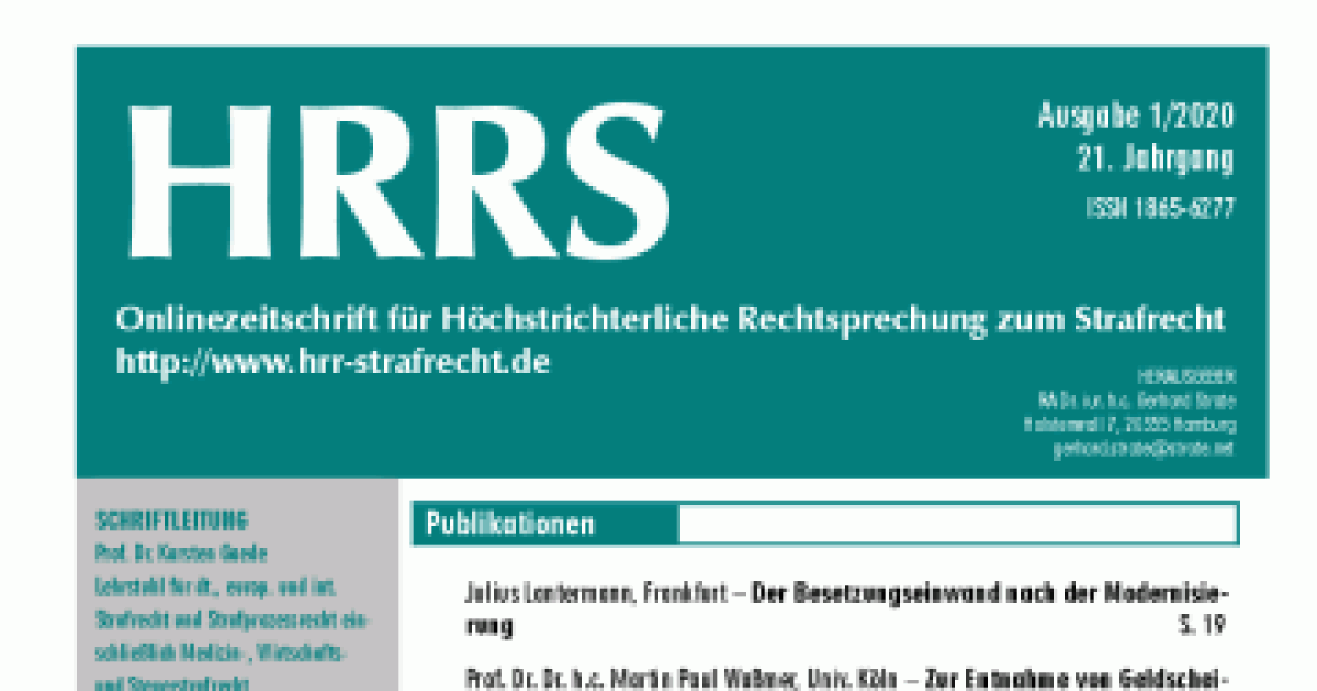 HRRS Januar 2020: Waßmer - Zur Entnahme von Geldscheinen aus dem ...